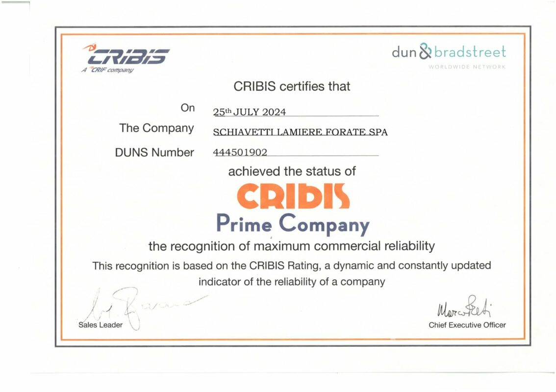 Certification CRIBIS 2024 - Schiavetti Lamiere forate